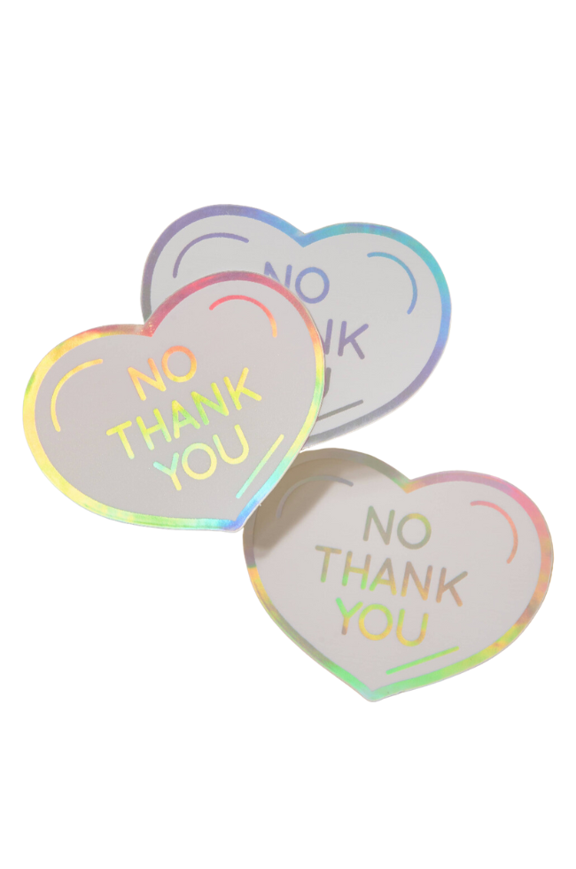 No Thank You Conversation Heart Holographic Sticker– Boxbar